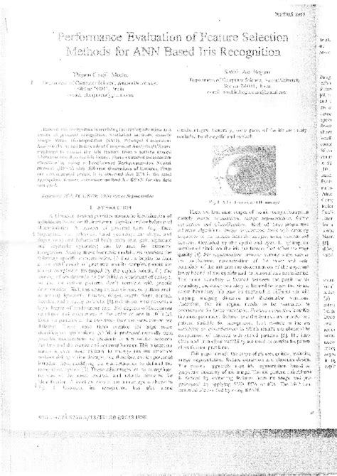 Pdf Performance Evaluation Of Feature Selection Methods For Ann Based Iris Recognition