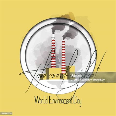 세계 환경의 날입니다 레터링걸릴 우리의 행성 들 파이프는 공장의 연기 생성 공장 자연 오염 World Environment