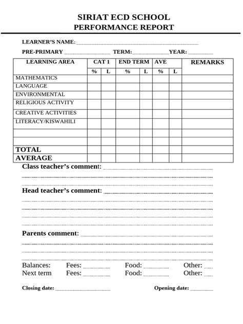 Siriat Ecd School Report Card Pdf