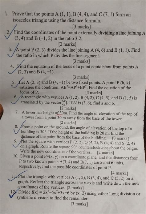 1 prove that the points a 1 1 b 4 4 and c 7 1 form an isosceles tria
