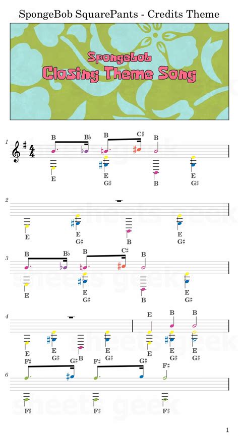Spongebob Squarepants Closingcredits Theme Easy Sheet Music