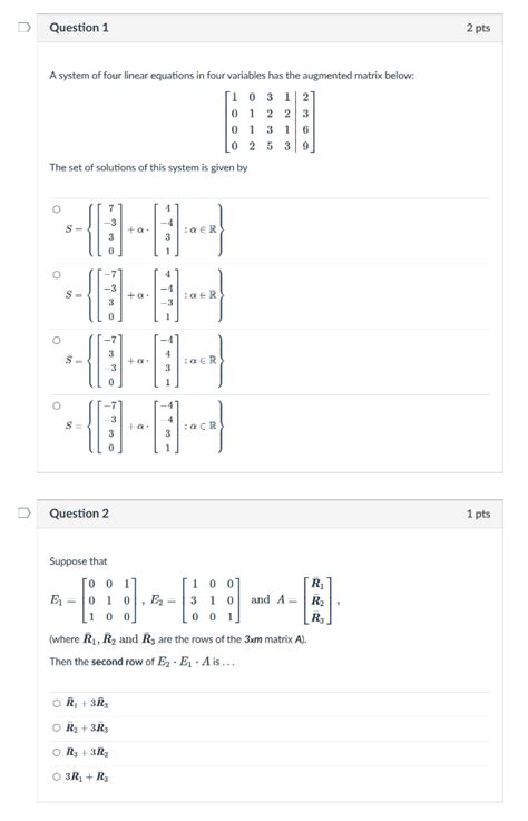 Solved D Question Pts A System Of Four Linear Equations Chegg Com