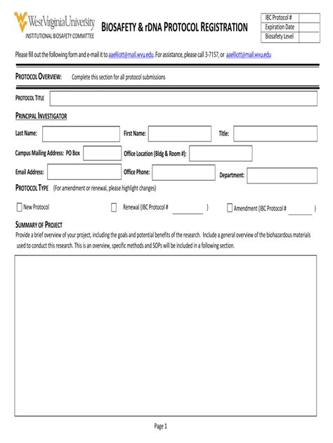Fillable Online Assets Slate Wvu Ibc Protocol Biosafety Rdna Protocol Registration Fax Email