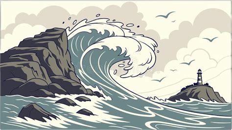 Ocean Waves Crashing Rocks Powerful Coastal Nature Scene Vector Design Generative Ai Stock