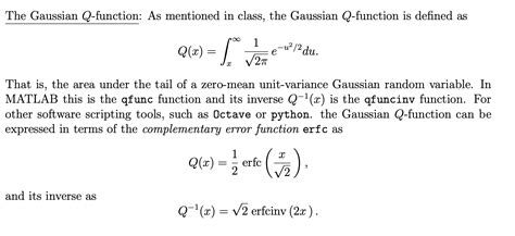 solved the gaussian q function as mentioned in class the