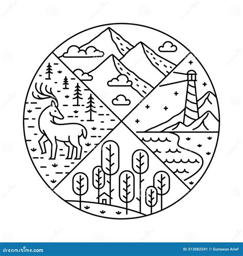 Natural Landscape In Circle Frame Illustration Vector Stock Illustration Illustration Of