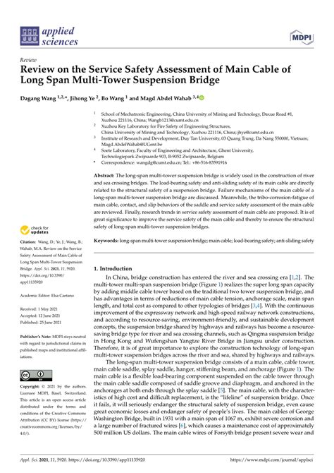 Pdf Review On The Service Safety Assessment Of Main Cable Of Long Span Multi Tower Suspension
