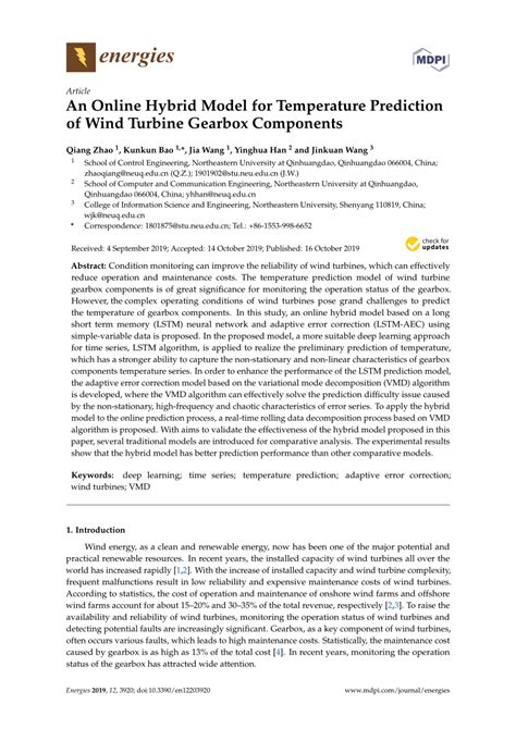 Pdf An Online Hybrid Model For Temperature Prediction Of Wind Turbine Gearbox Components
