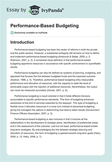Performance Based Budgeting 1807 Words Term Paper Example