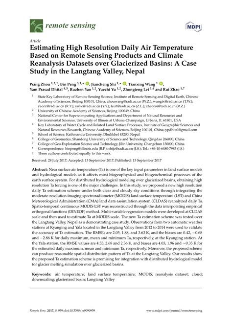 Pdf Estimating High Resolution Daily Air Temperature Based On Remote Sensing Products And