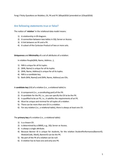 Feng J Questions On Relational Model Part Sept Feng J Tricky Questions On Relation
