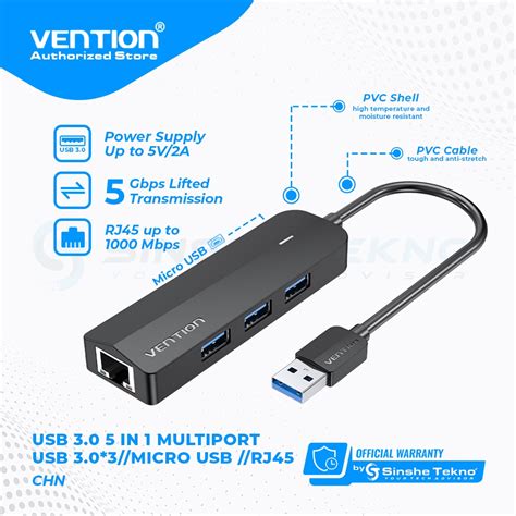 Jual Vention Usb Hub 2 0 3 0 Lan Ethernet Port Gigabit Adapter With Power Port Indonesia Shopee