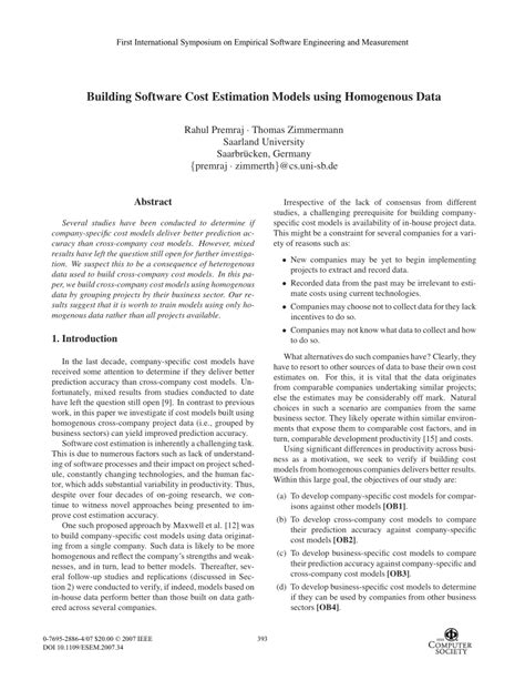 Pdf Building Software Cost Estimation Models Using Homogenous Data