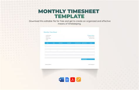 Free Monthly Timesheet Templates Editable And Printable
