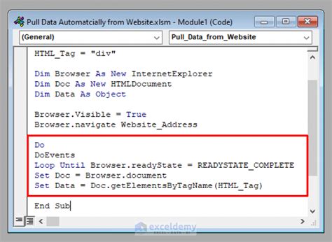 Excel VBA Pull Data Automatically From A Website Methods