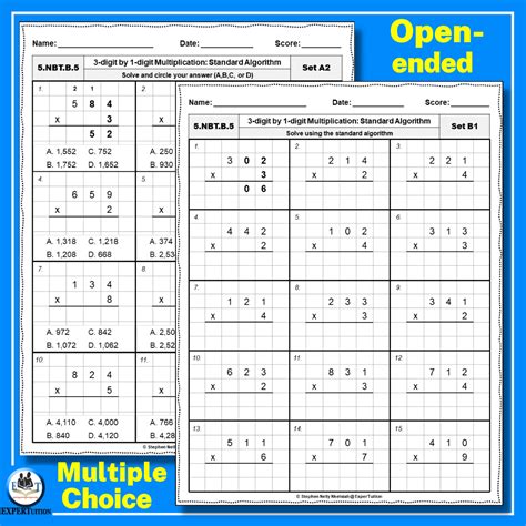 3 Digit By 1 Digit Standard Algorithm Multiplication Worksheets Made