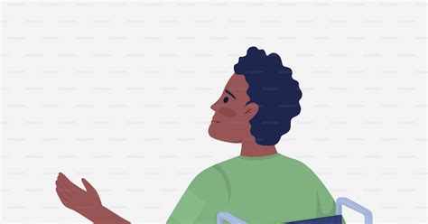 휠체어 세미 플랫 컬러 벡터 캐릭터를 쓴 남자 장애가 있는 환자 편집 가능한 그림입니다 흰색에 전신 사람 웹 그래픽 디자인 및 애니메이션을 위한 간단한 만화 스타일