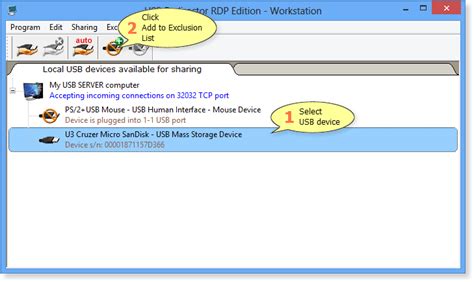 How To Add Usb Device To Exclusion List — Usb Redirector Rdp Edition Workstation User Manual