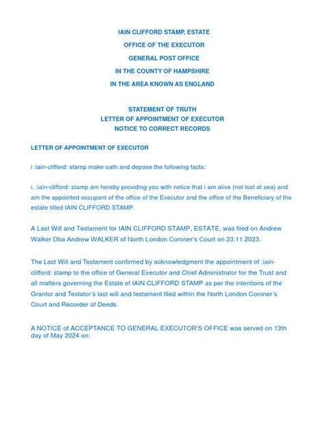 13052024 Office Of Executor Statement Of Truth And Notice Pdf Will And Testament Deed