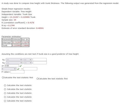 Solved A Study Was Done To Compare Tree Height With Trunk Chegg