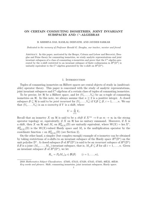 Pdf On Certain Commuting Isometries Joint Invariant Subspaces And C Algebras