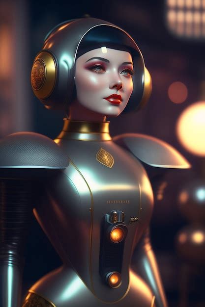 Premium Ai Image A Robot Girl With A Red Lipstick On Her Face