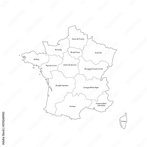 France Political Map Of Administrative Divisions Regions Handdrawn Doodle Style Map With