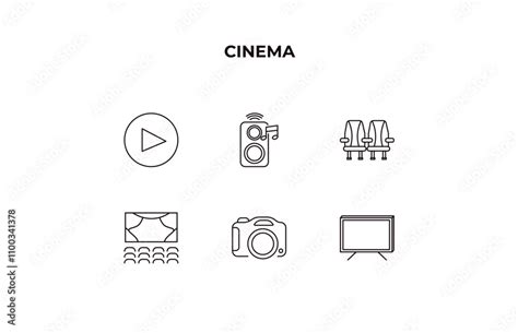 Fully Editable Outline Icon Collection From Cinema Concept Thin Line Icons Set Such As Big Play