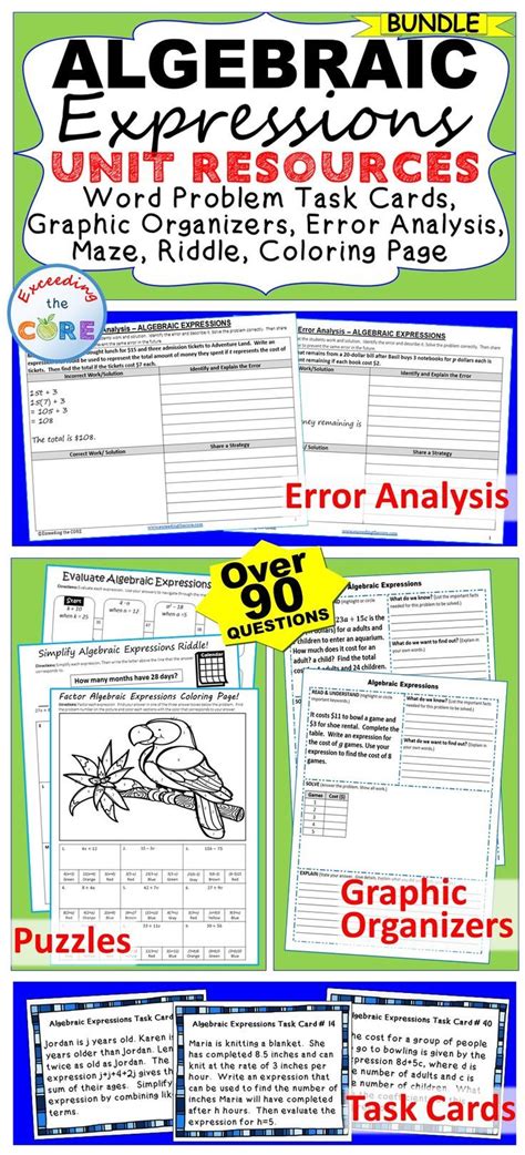 Algebraic Expressions Bundle Error Analysis Task Cards Word Problems