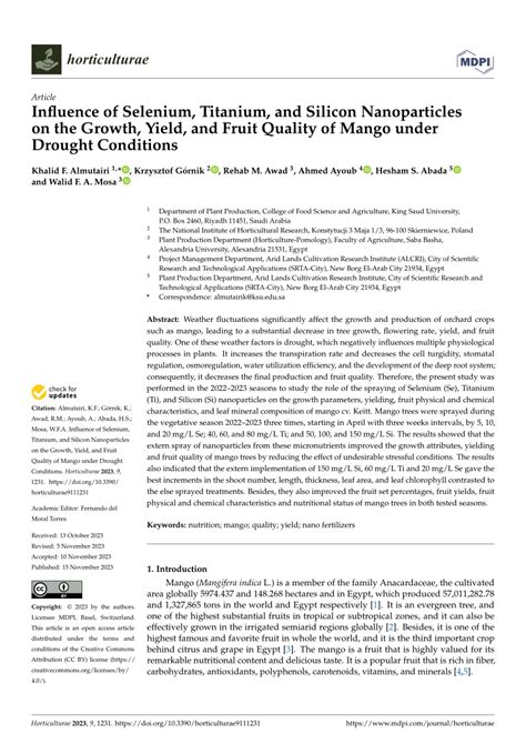 Pdf Influence Of Selenium Titanium And Silicon Nanoparticles On The Growth Yield And Fruit