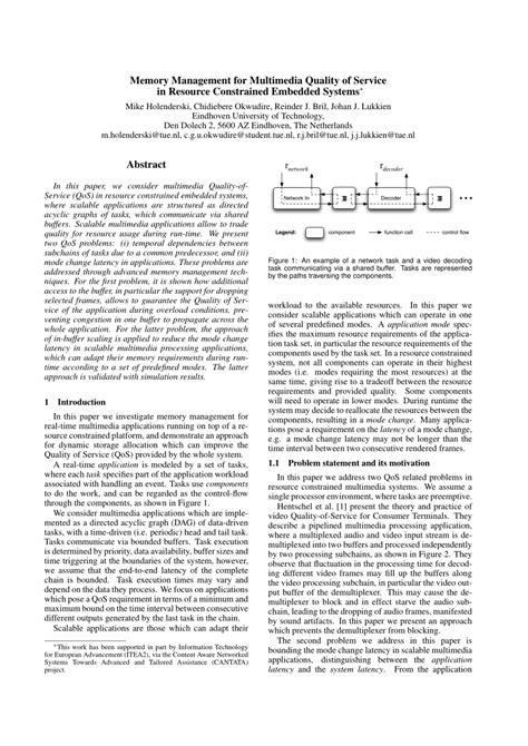 Pdf Memory Management For Multimedia Quality Of Service In Resource Constrained Embedded Systems