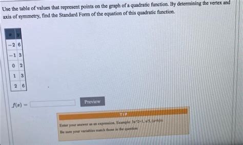 solved use the table of values that represent points on the