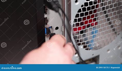 Man Hand Inserting Usb Cable Into Computer Connector Closeup K Movie Slow Motion Stock Video