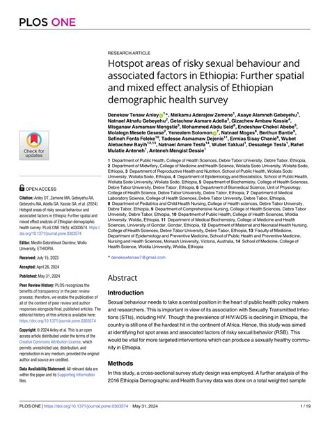 Pdf Hotspot Areas Of Risky Sexual Behaviour And Associated Factors In Ethiopia Further