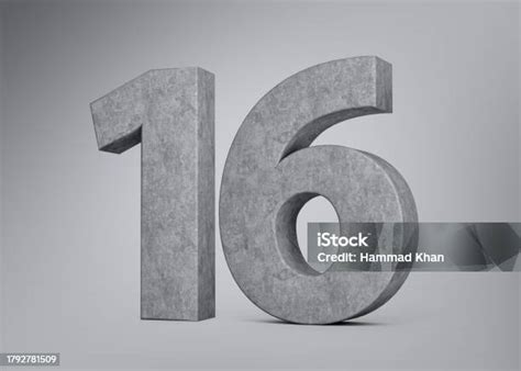 3d 콘크리트 번호 16 16 자리 회색 콘크리트 돌로 만든 회색 배경 3d 일러스트 0명에 대한 스톡 사진 및 기타 이미지 0명 3차원 형태 개념 Istock