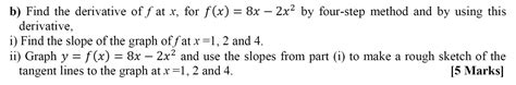 Solved B Find The Derivative Of F At X For F X 8x−2x2 By