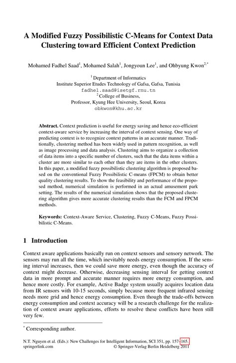 Pdf A Modified Fuzzy Possibilistic C Means For Context Data