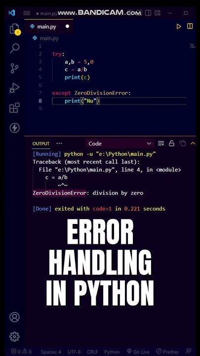 Exception Handling In Python Tryexcept Zerodivisionerror Shorts