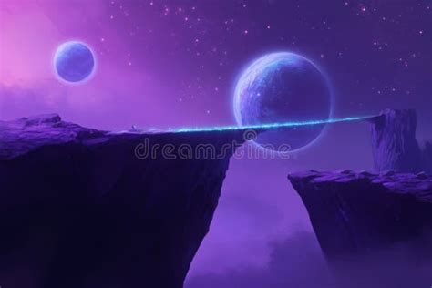 A Long Glowing Bridge Connecting Two Planets Stretching Across The Vastness Of Space Stock