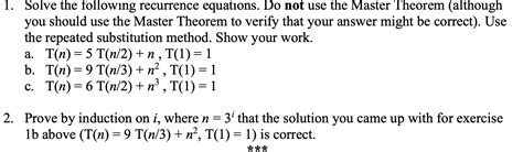 Solve The Following Recurrence Equations Do Not Use Chegg