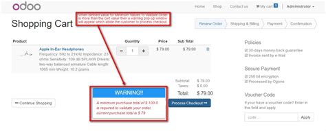 Website Cart Settings Odoo Shopping Cart Settings