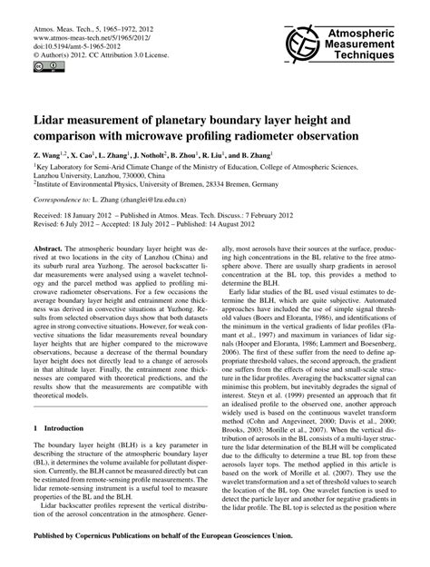 Pdf Lidar Measurement Of Planetary Boundary Layer Height And Comparison With Microwave