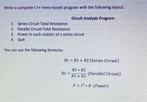 Solved Write A Complete C Menu Based Program With The