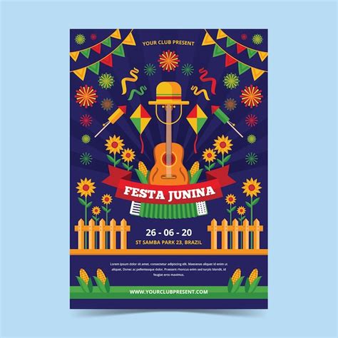 손으로 그린 축제 Junina 포스터 템플릿 무료 벡터