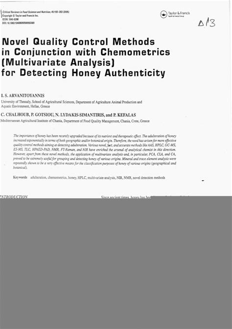 Pdf Novel Quality Control Methods In Conjunction With Chemometrics