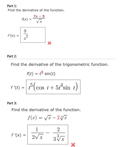Solved Part Find The Derivative Of The Function Chegg