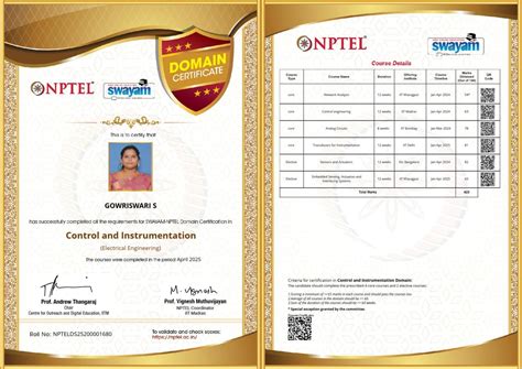 Completed A Structured Series Of Nptel Courses Under The Control And Instrumentation Domain
