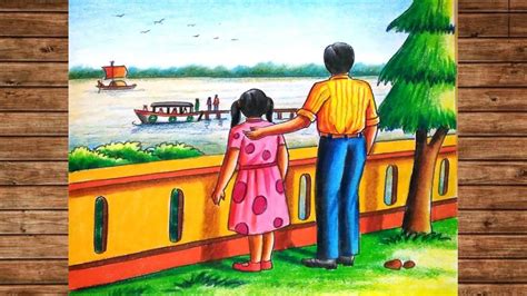 How To Draw A River Side Scenery Step By Step River Side Drawing With Oil Pastel Artofit