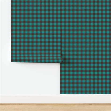 1 Scale Dark Teal And Brown Plaid Wallpaper Spoonflower