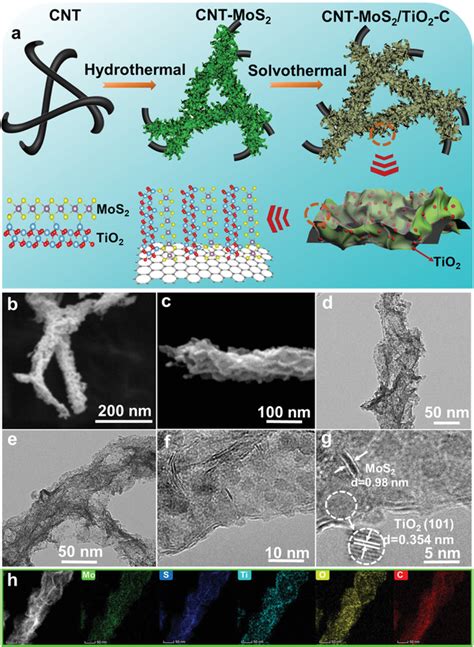 A Illustration Of The Synthesis Of Cnt‐mos2 Tio2‐c Hybrids B‐c Sem